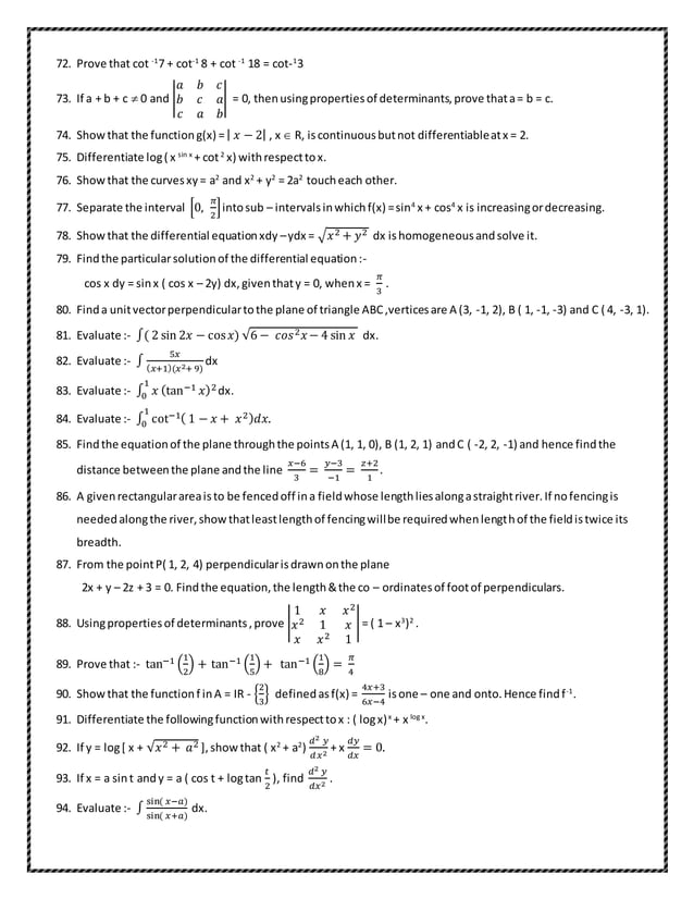 Class XII Mathematics long assignment | PDF