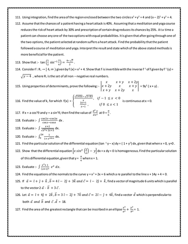Class XII Mathematics long assignment | PDF