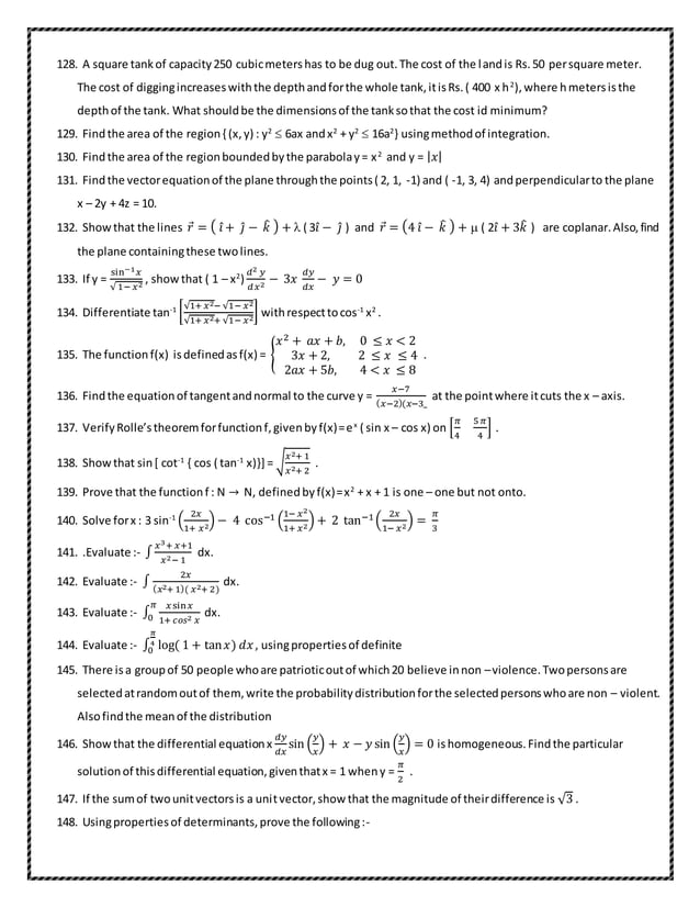 Class XII Mathematics long assignment | PDF