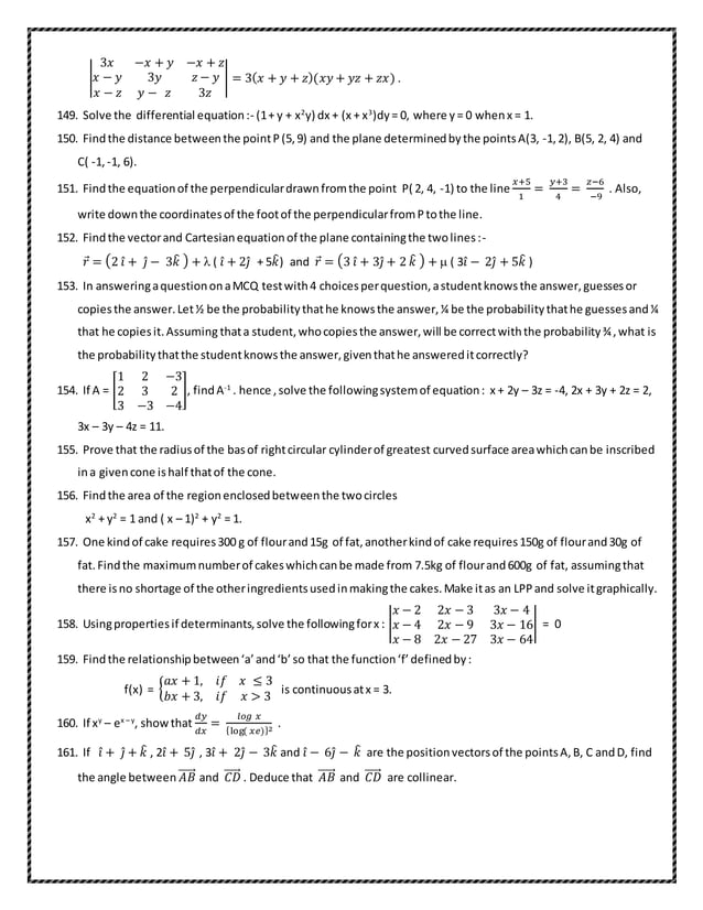Class XII Mathematics long assignment | PDF