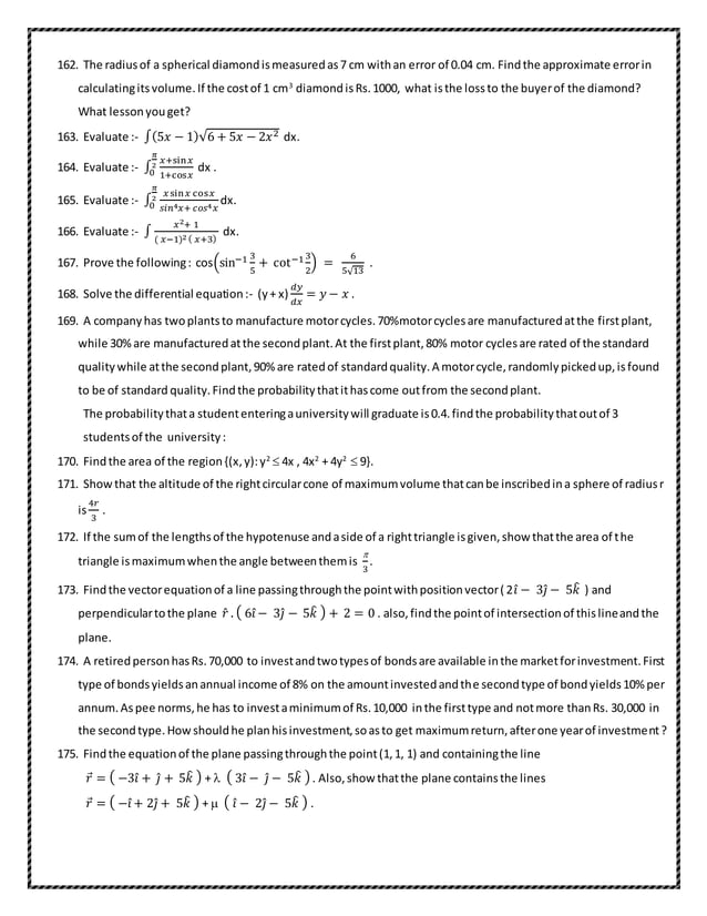 Class XII Mathematics long assignment | PDF
