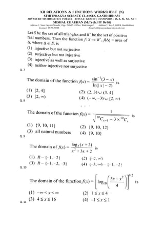 Class xii Relations and Functions (n) worksheet | PDF