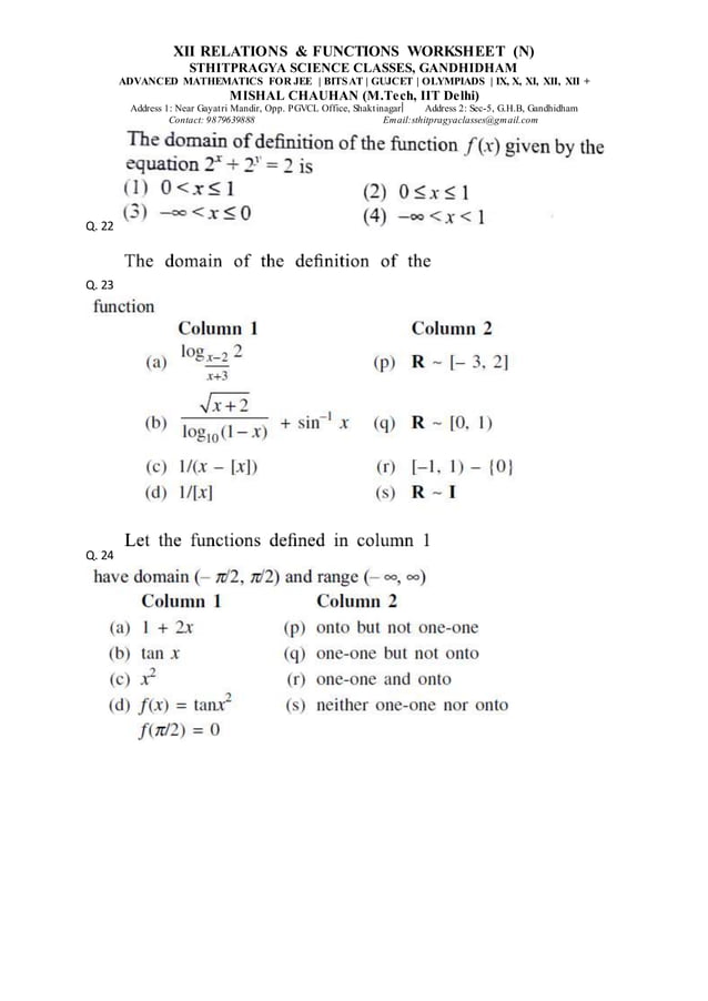 Class xii Relations and Functions (n) worksheet | PDF