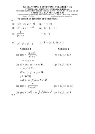 Class xii Relations and Functions (n) worksheet | PDF