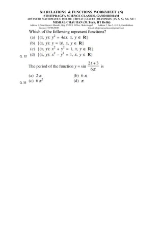 Class xii Relations and Functions (n) worksheet | PDF