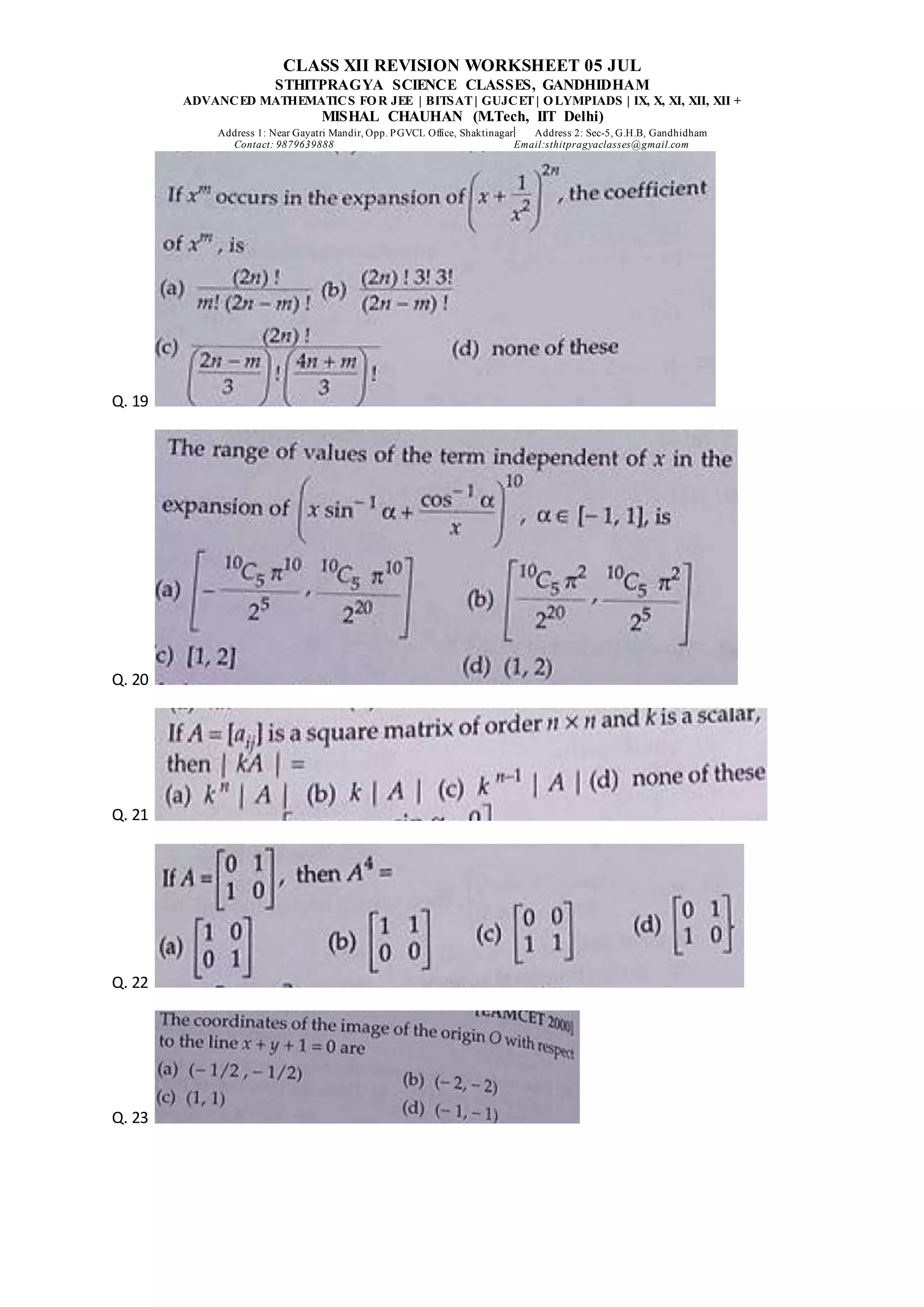 Class xii revision worksheet 20 jul | DOCX | Educational Assessment ...