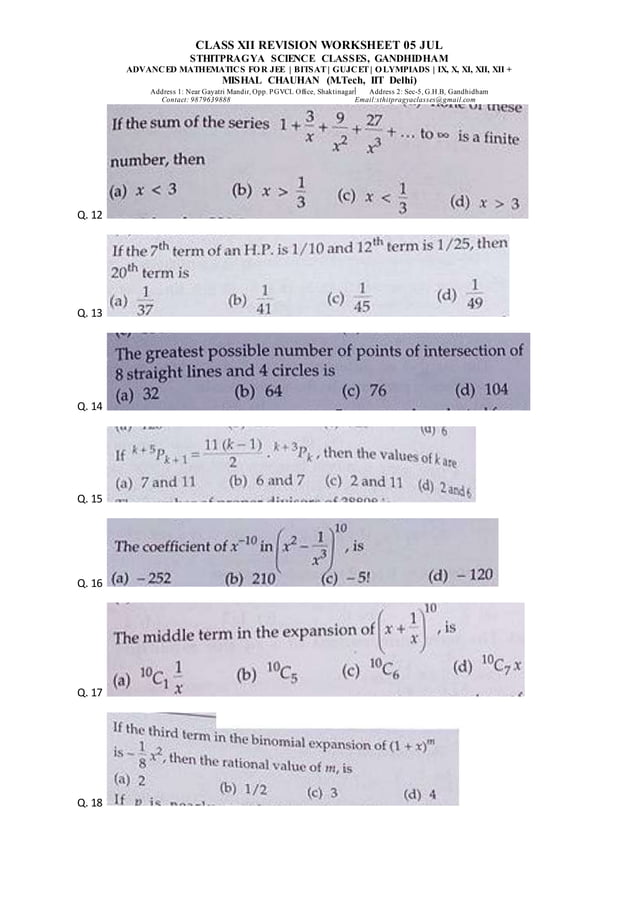 Class xii revision worksheet 20 jul | DOCX | Educational Assessment ...