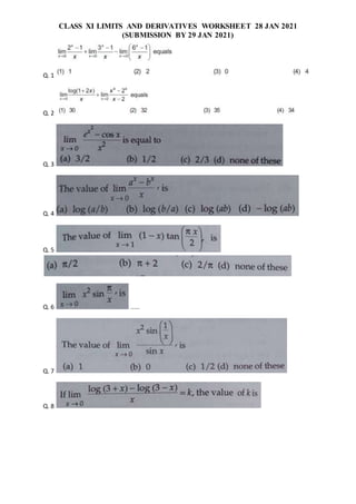 CLASS XI LIMITS AND DERIVATIVES WORKSHEET 2 | PDF