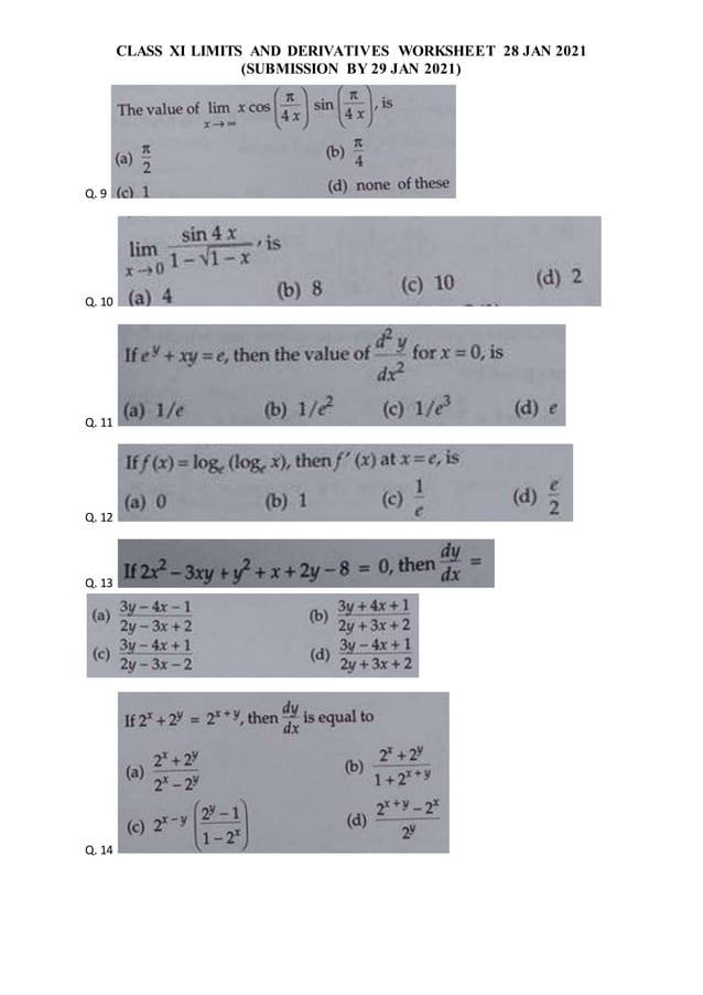 CLASS XI LIMITS AND DERIVATIVES WORKSHEET 2 | PDF