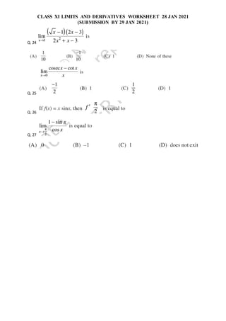 CLASS XI LIMITS AND DERIVATIVES WORKSHEET 2 | PDF