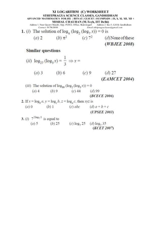 Class xi logarithm (c) worksheet | DOCX