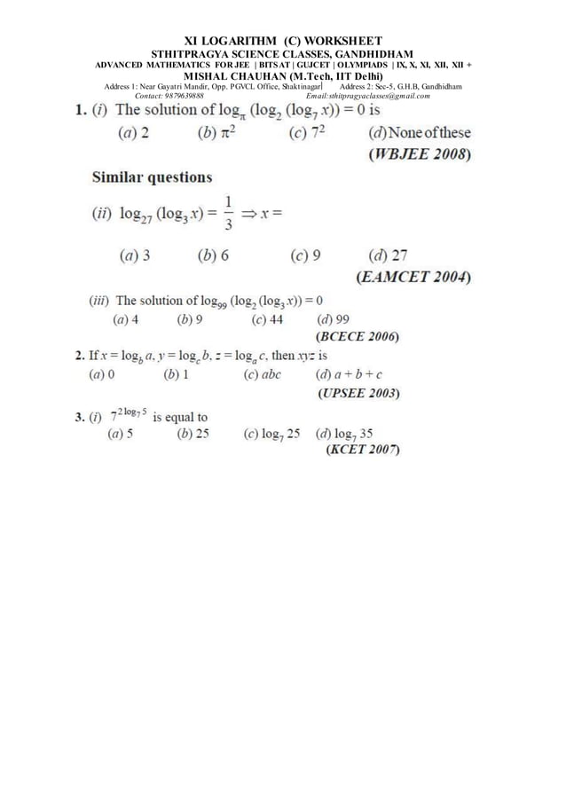 Class xi logarithm (c) worksheet | DOCX