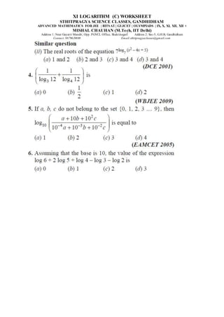 Class xi logarithm (c) worksheet | DOCX