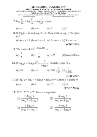 Class xi logarithm (c) worksheet | DOCX