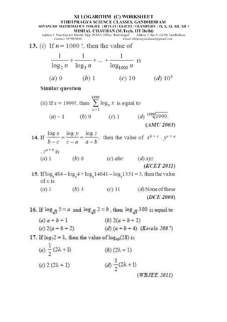Class xi logarithm (c) worksheet | DOCX