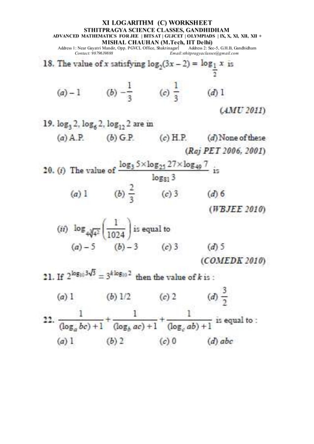 Class xi logarithm (c) worksheet | DOCX