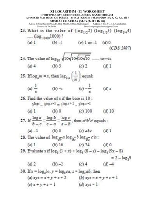 Class xi logarithm (c) worksheet | DOCX