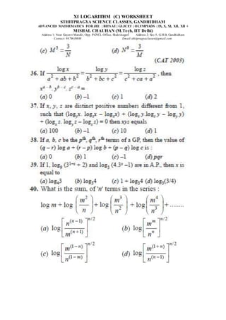 Class xi logarithm (c) worksheet | DOCX