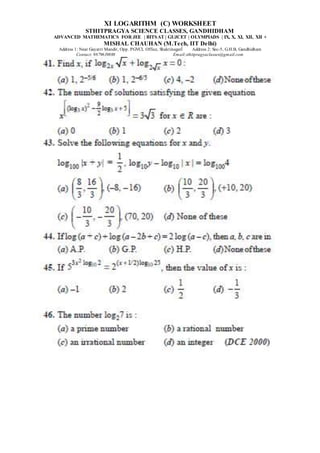 Class xi logarithm (c) worksheet | DOCX