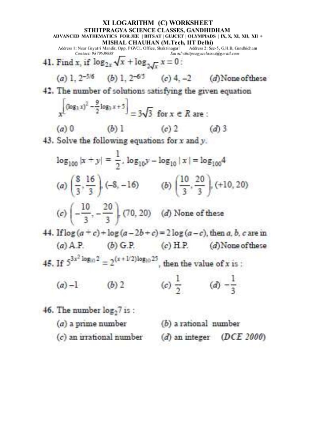 Class xi logarithm (c) worksheet | DOCX