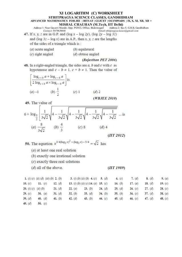 Class xi logarithm (c) worksheet | DOCX