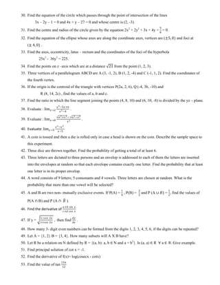 Class xi mathematics short questions | PDF