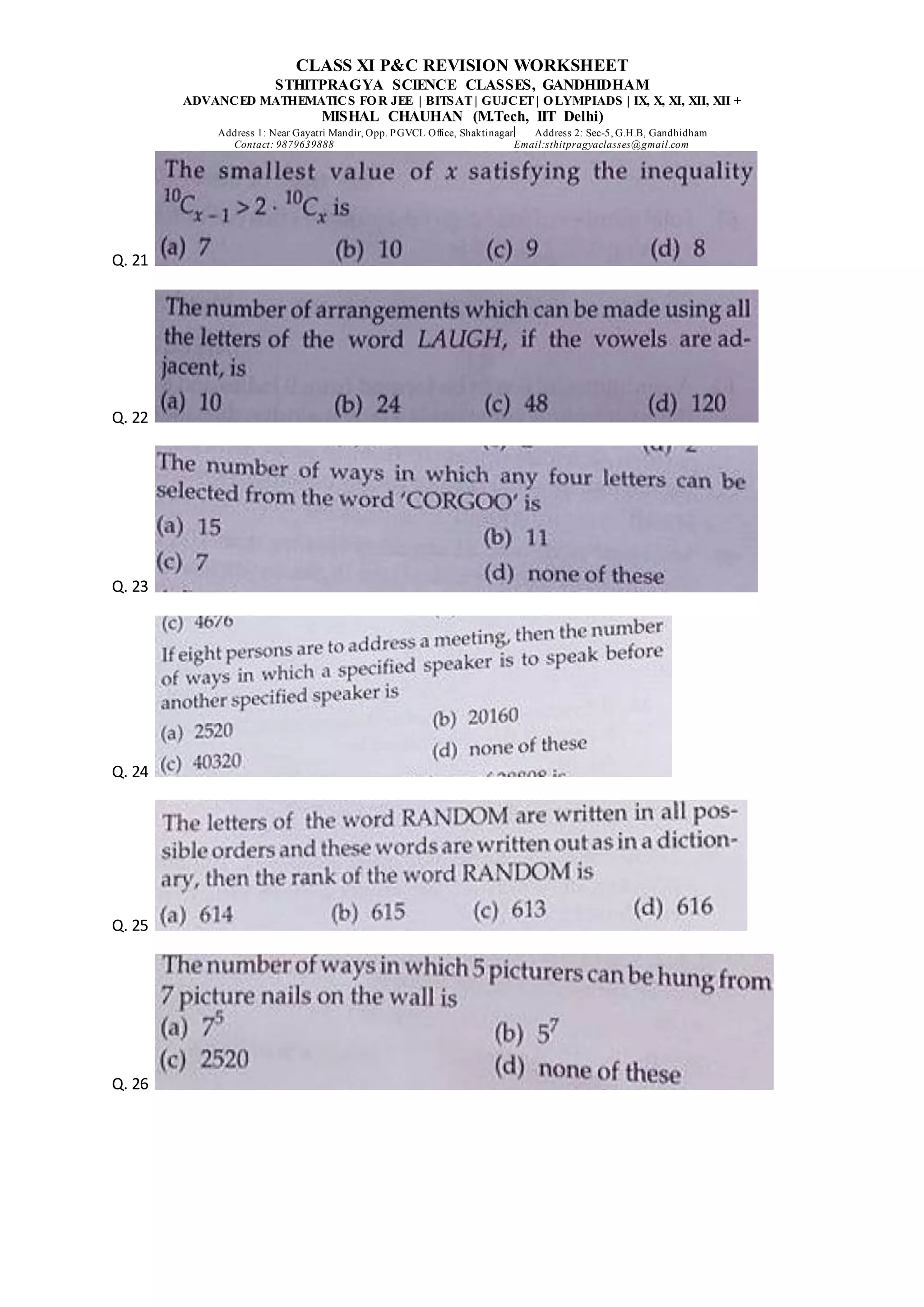 CLASS XI P&C REVISION WORKSHEET LEVEL 1 | DOCX