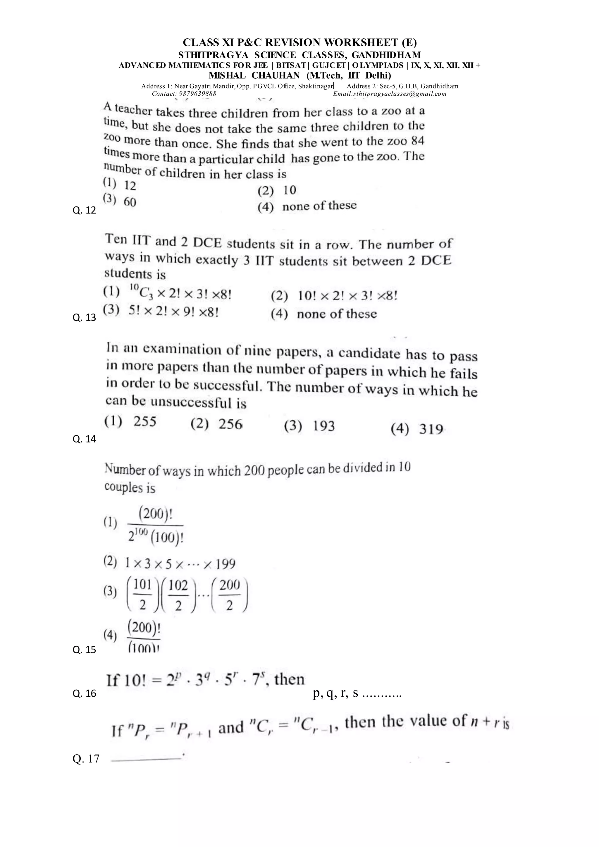 Class XI P&C Worksheet 2 (E) | PDF