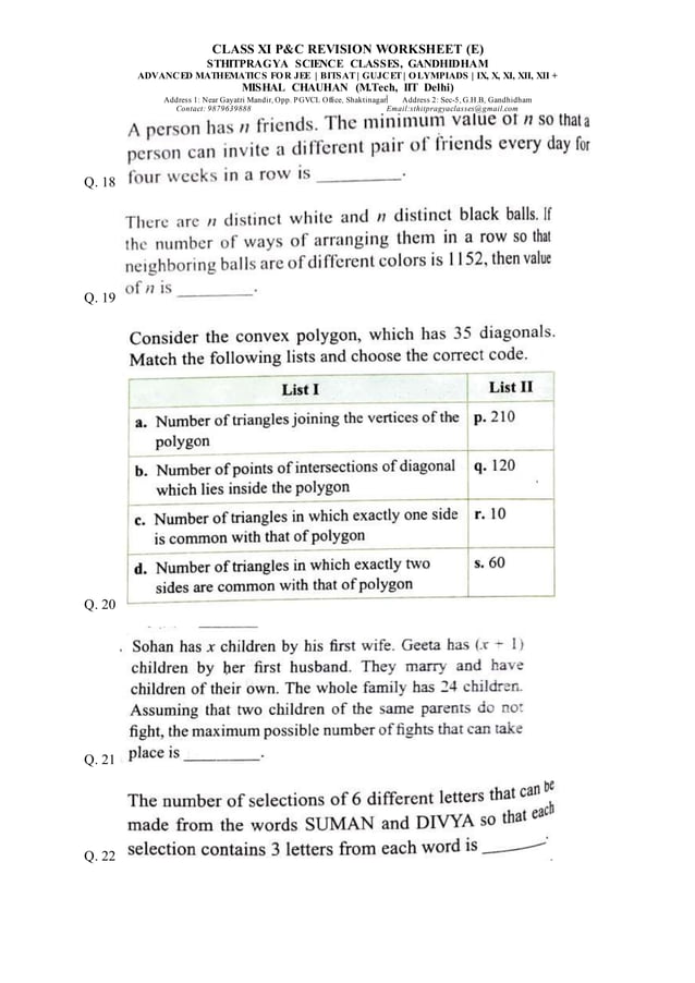 Class XI P&C Worksheet 2 (E) | PDF