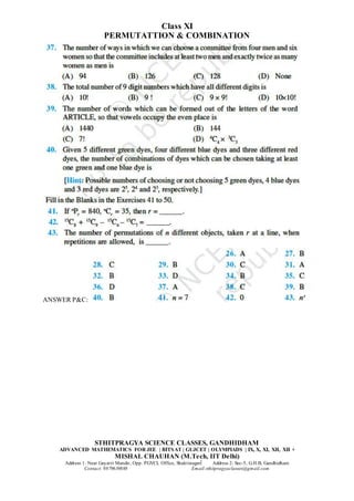 Class xi permutation & combination worksheet | DOCX