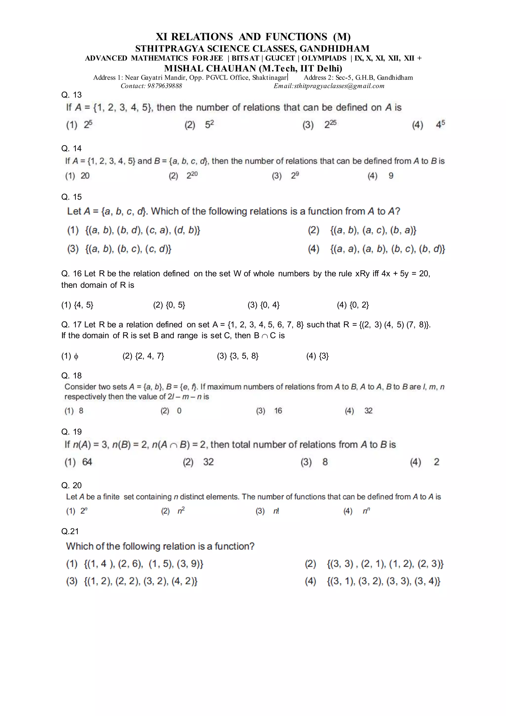 Class Xi Relation And Function M Worksheet Docx