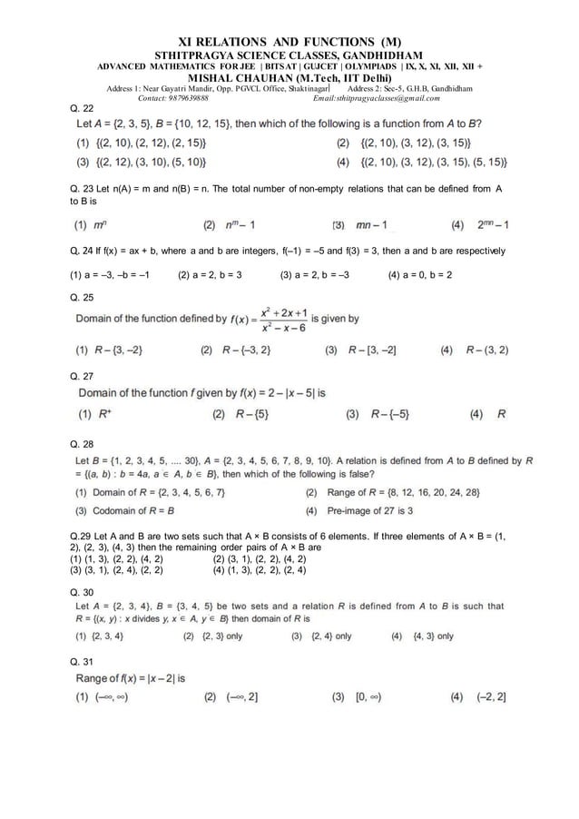 Class Xi Relation And Function M Worksheet Docx
