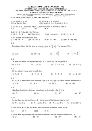 XI Relations Functions Maths Sthitpragya | PDF