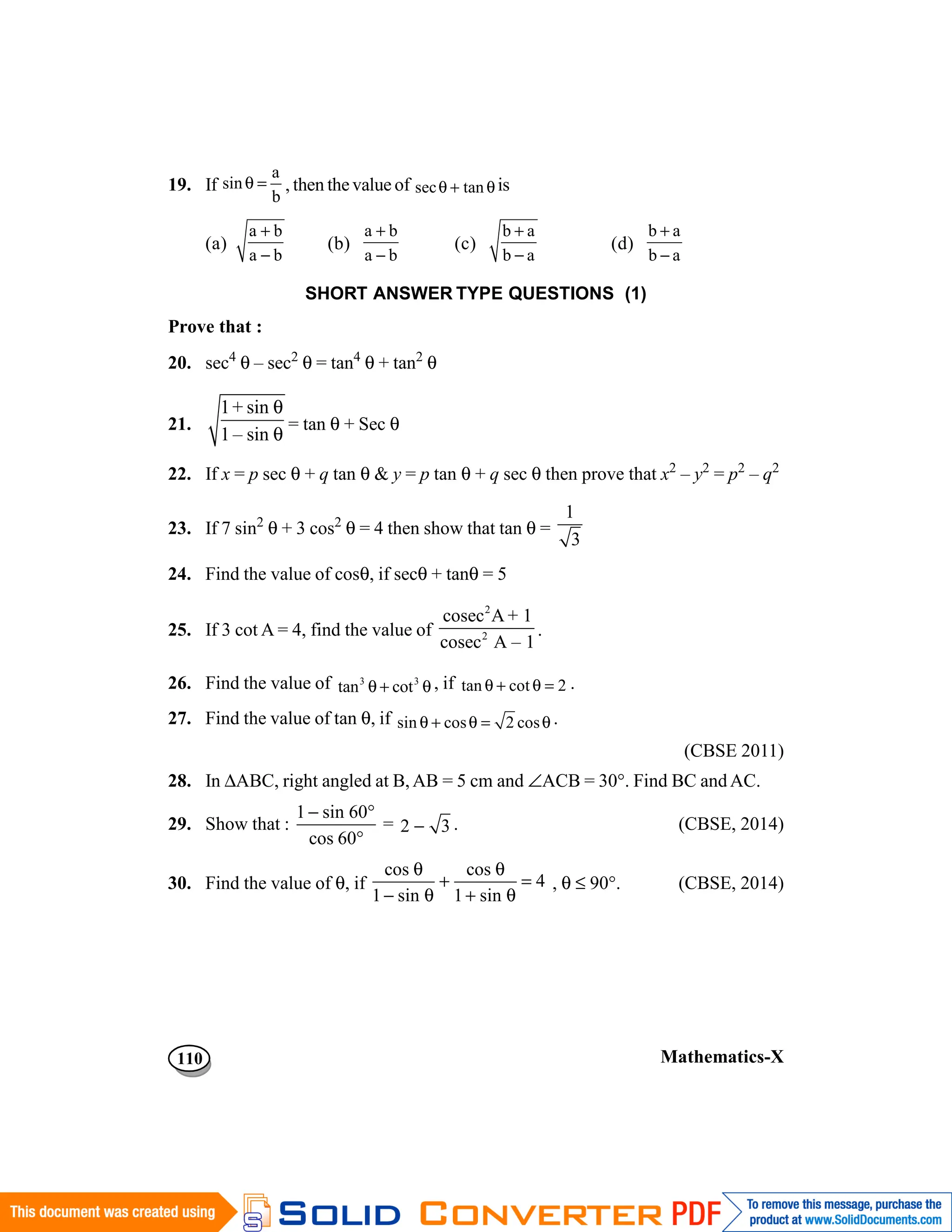 CLASS X MATHS SUPPORT MATERIAL 2023-24 BY DIRECTORATE OF EDUCATION ...