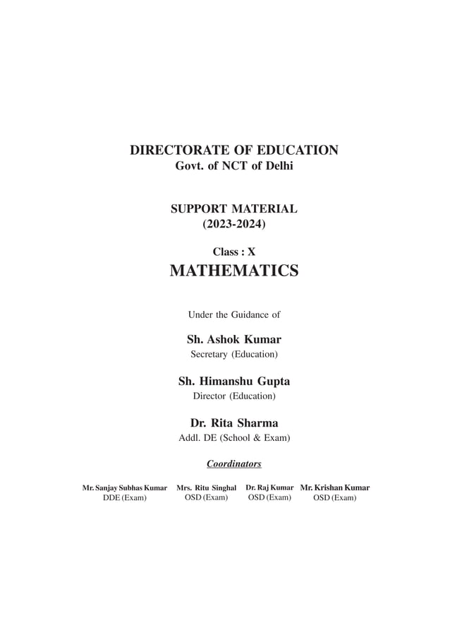 CLASS X MATHS SUPPORT MATERIAL 2023-24 BY DIRECTORATE OF EDUCATION ...
