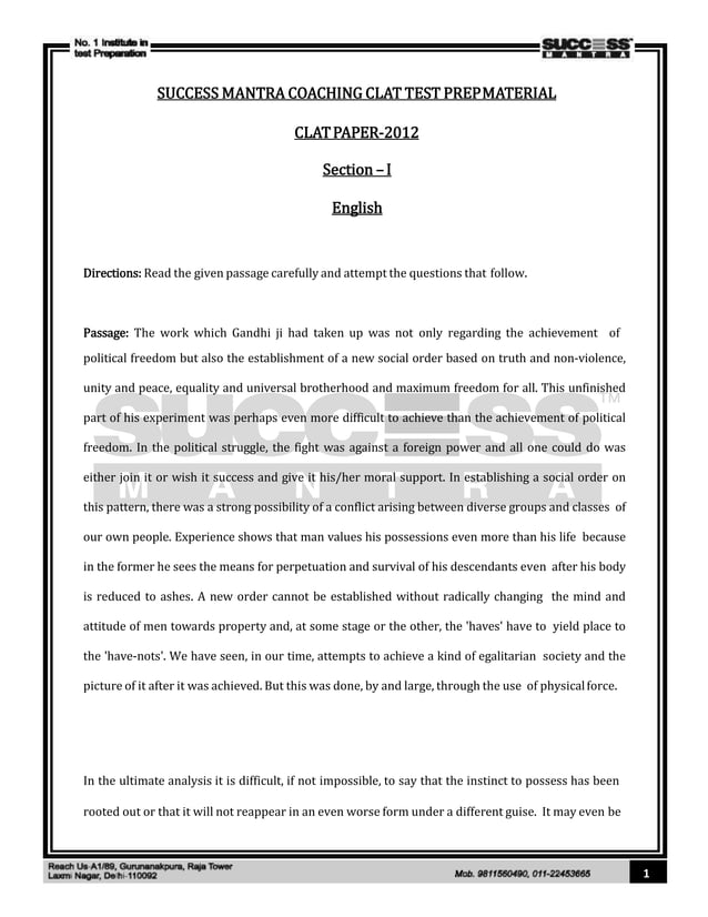 Clat 2012 Question Paper With Answer | PDF