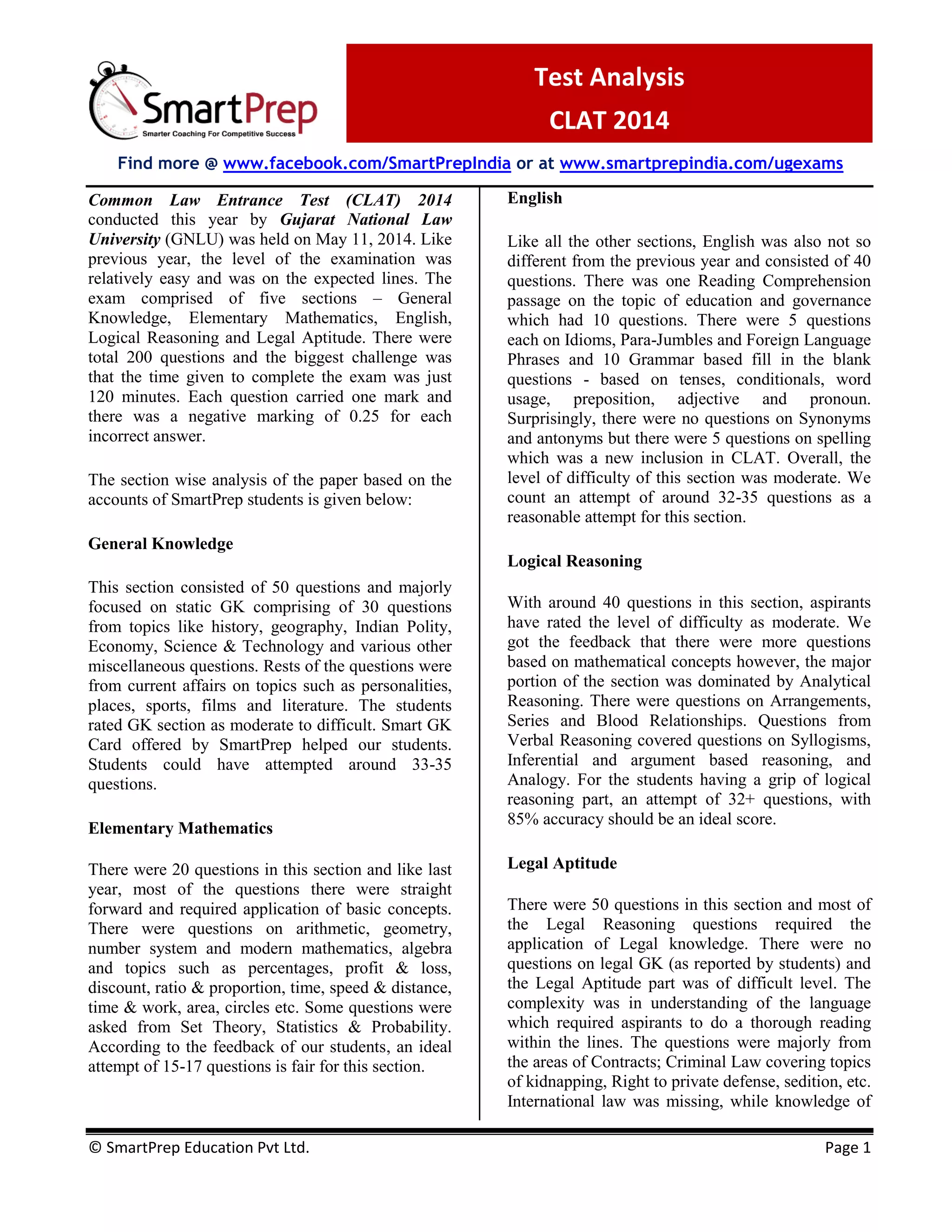 CLAT 2014 PAPER ANALYSIS | PDF