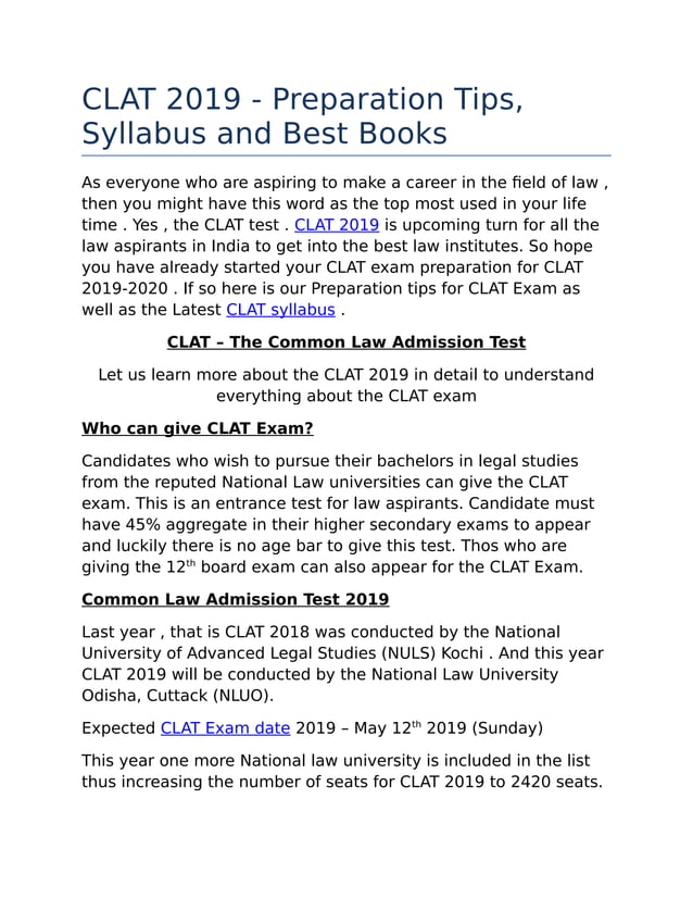 CLAT 2019 Exam Details | PDF