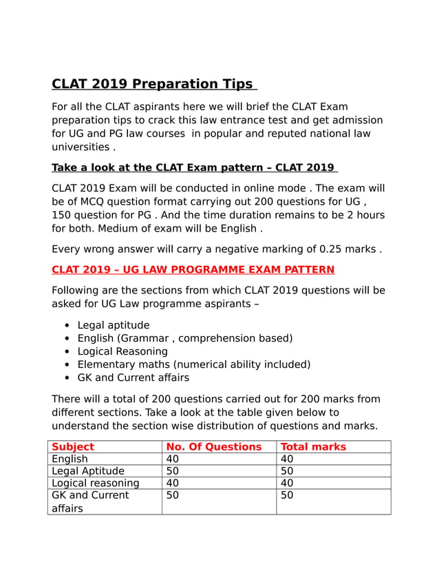 CLAT 2019 Exam Details | PDF