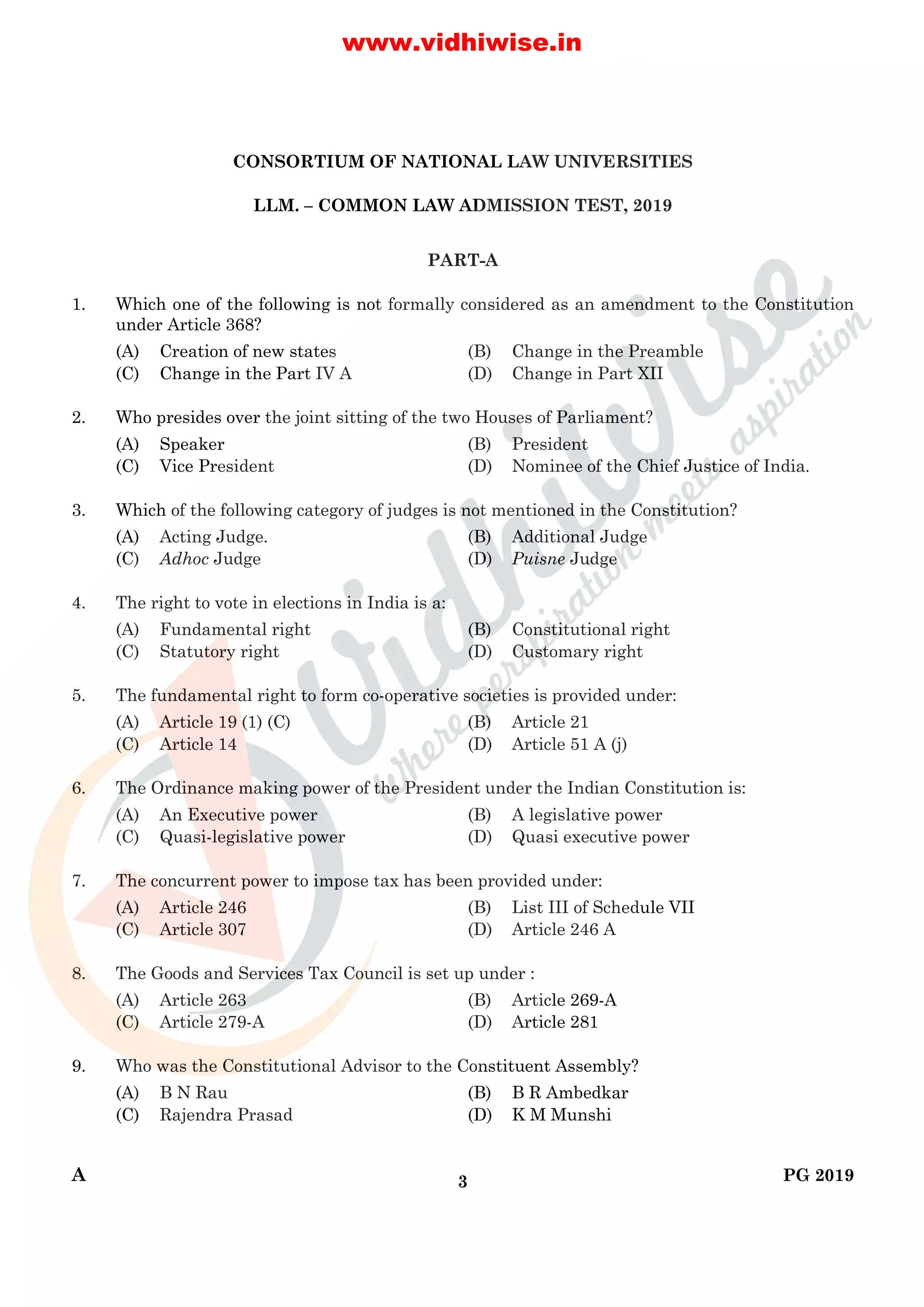CLAT 2019 PG Question Paper | PDF