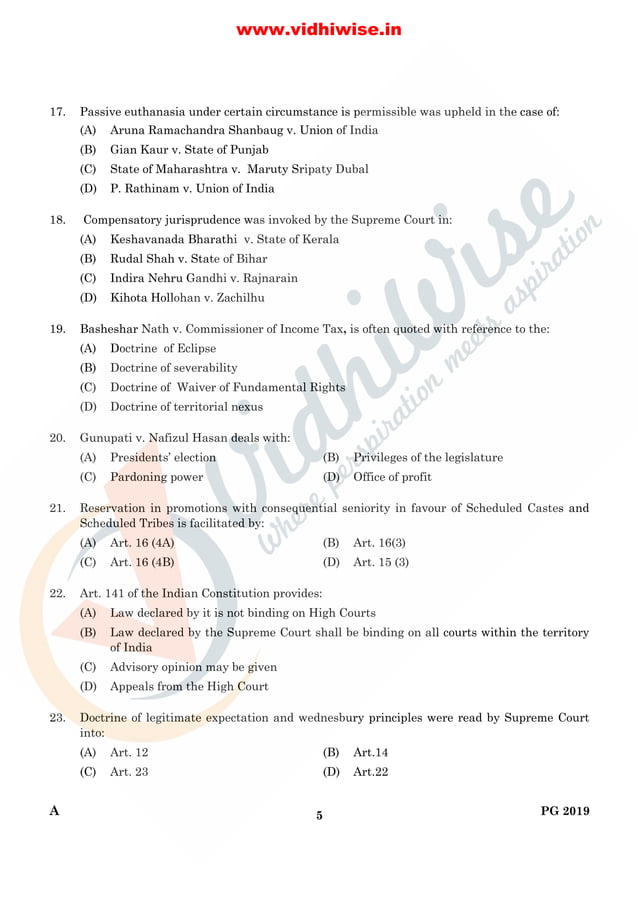 CLAT 2019 PG Question Paper | PDF