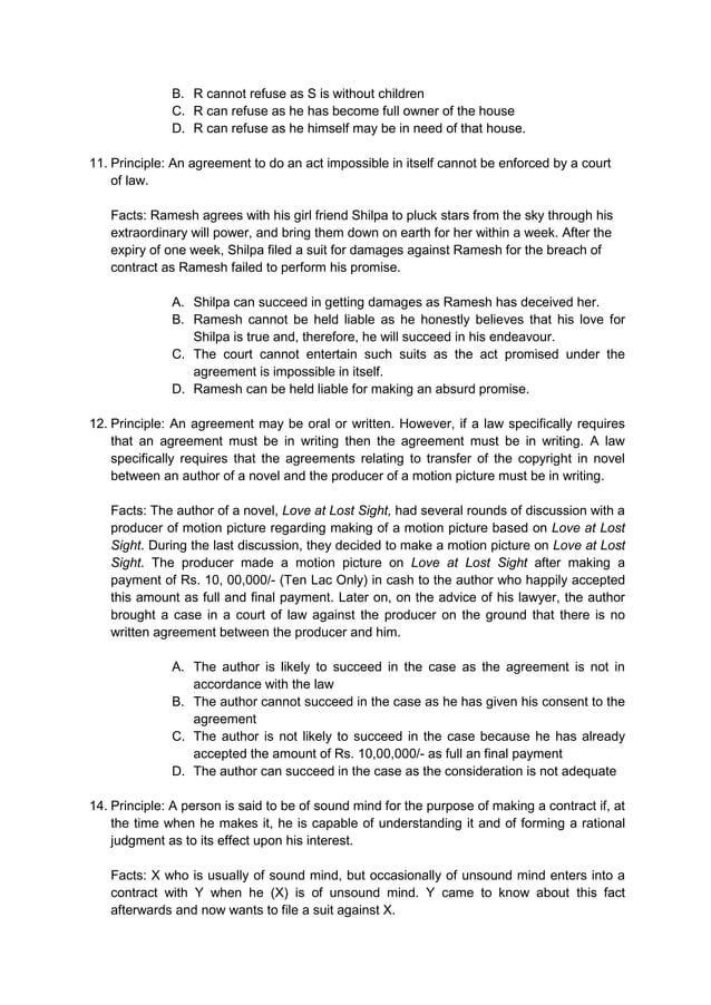 Clat legal aptitude questions with answers | PDF | Motor Insurance ...