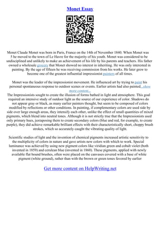 Claude Monet Essay | PDF