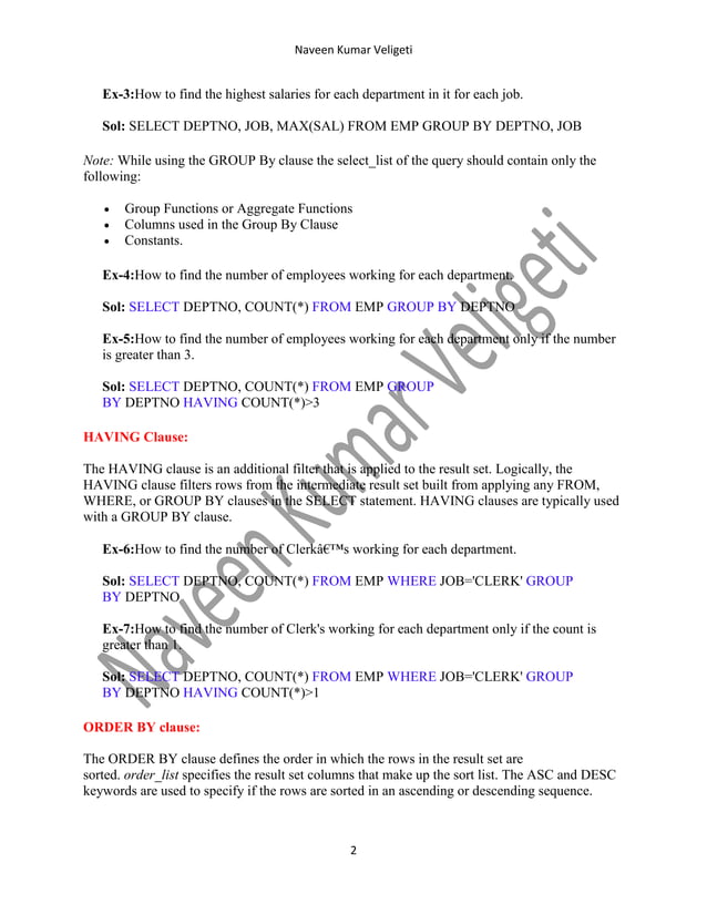 Clauses in sql server | PDF