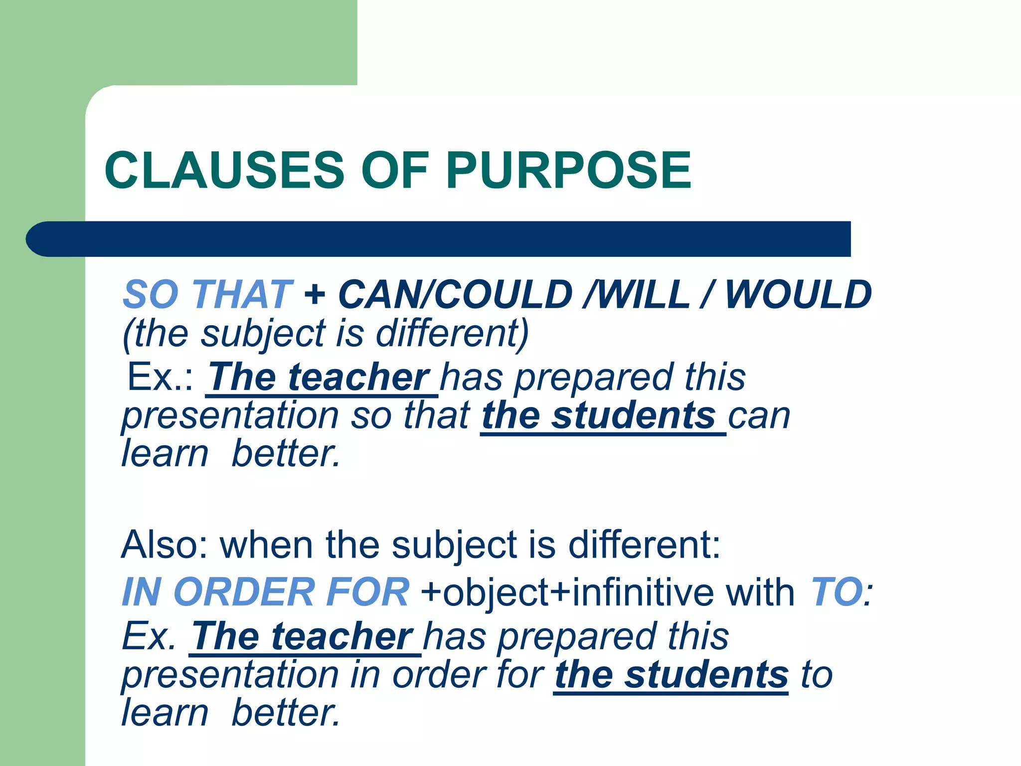 Clauses of contrast and purpose | PPTX