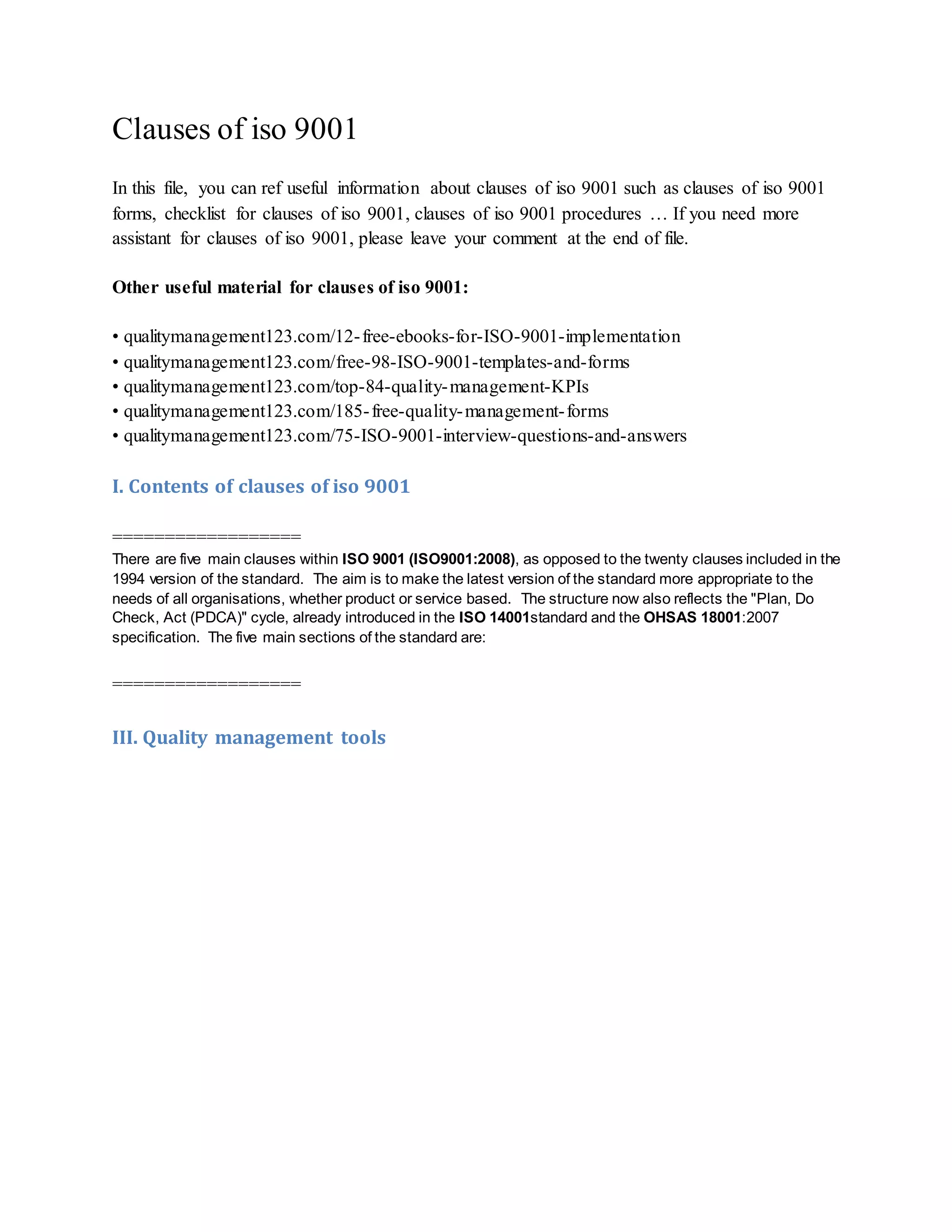 Clauses of iso 9001 | PDF