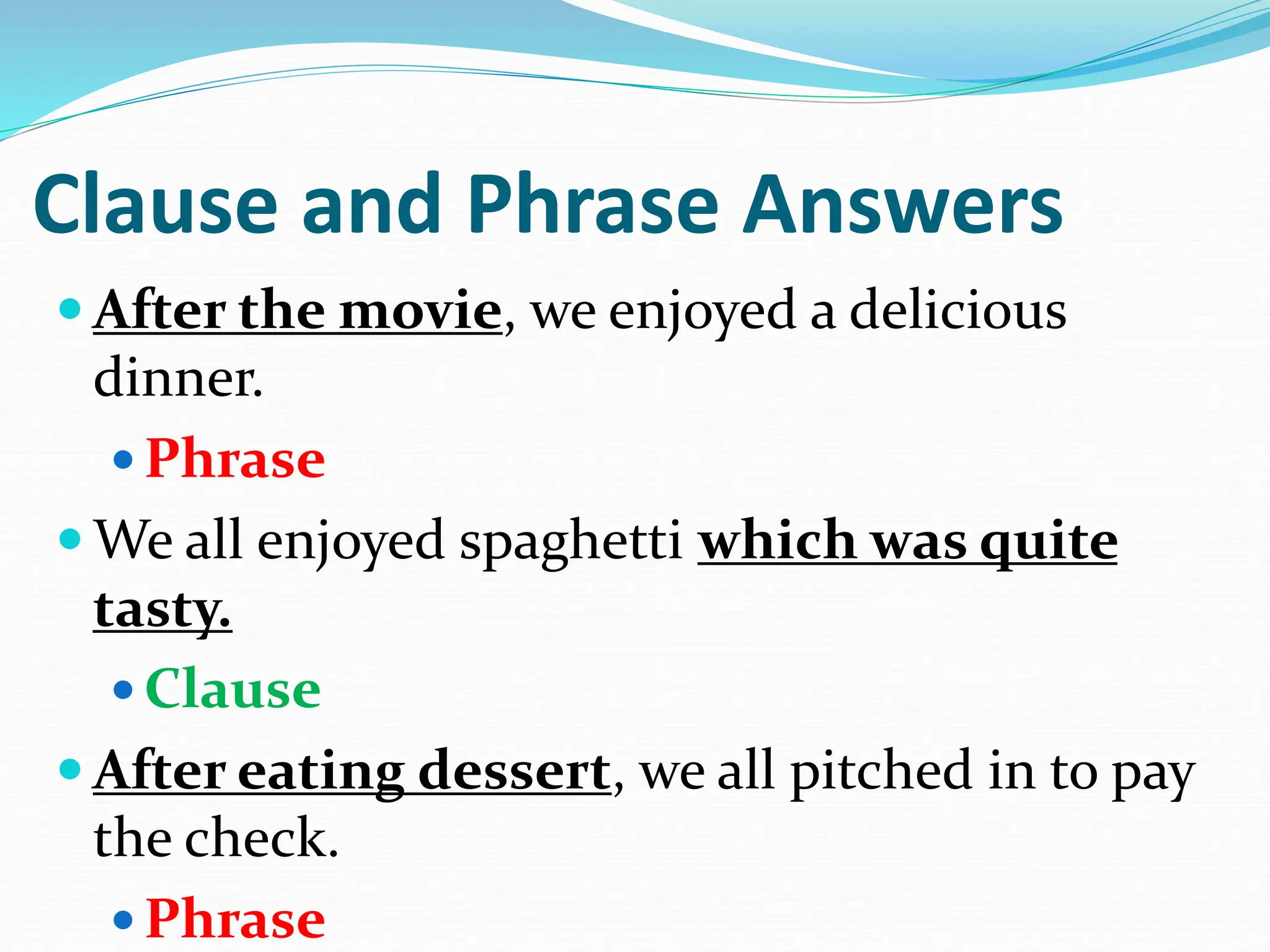 Clauses and Phrases definition adnd explanation | PPT