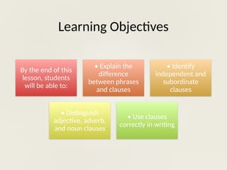 Comprehensive Guide to Clauses: Types and Usage in Writing | PPTX