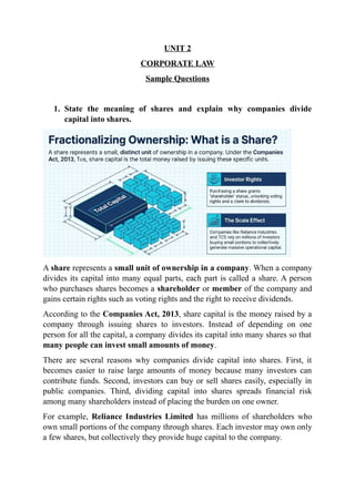 Corporate Law for Engineers, Unit 2, Sample Questions | DOCX