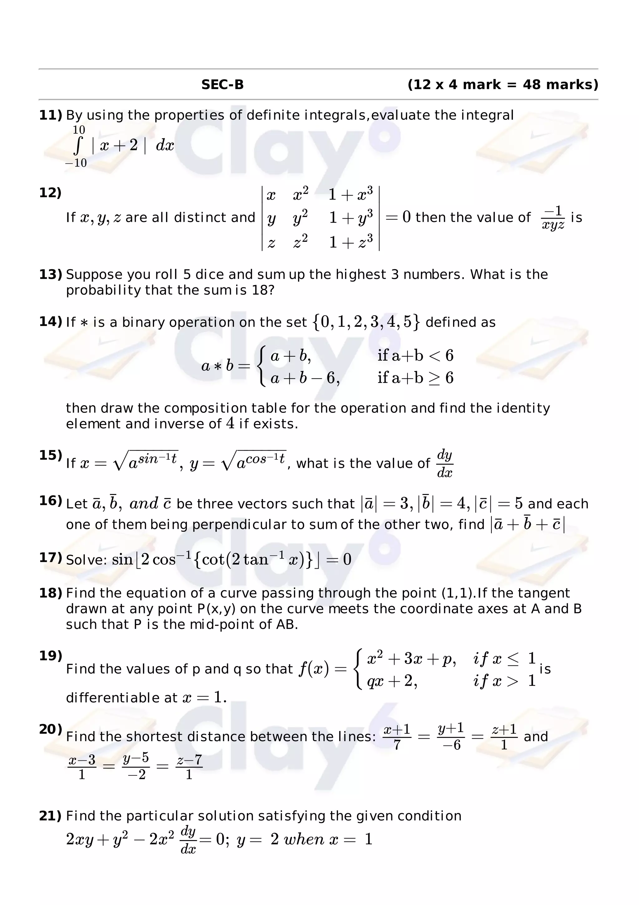 cbse class 12 math question paper | PDF